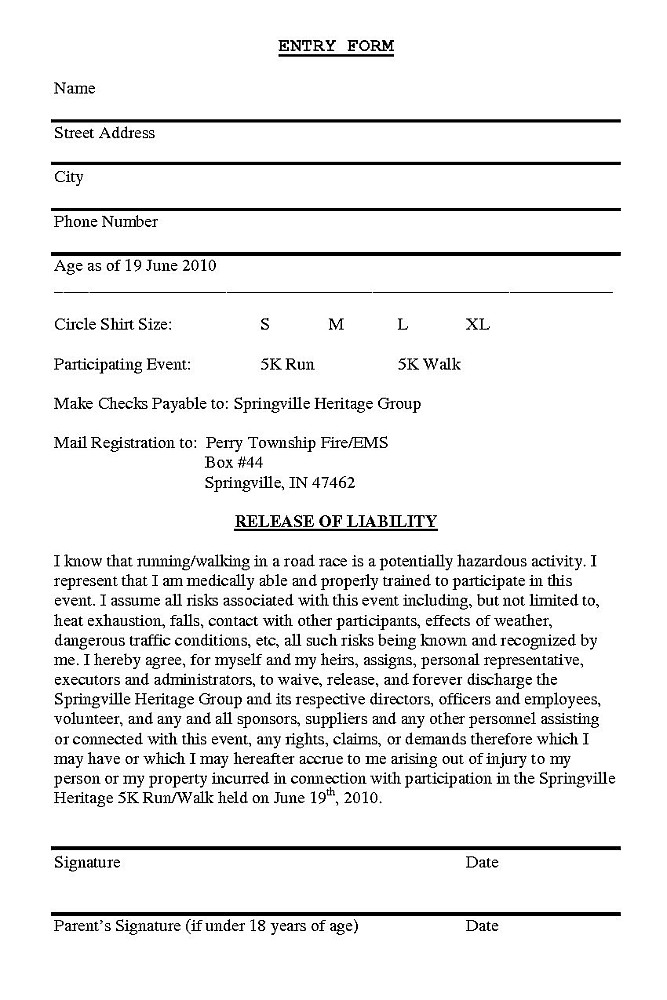 Printable 5k Registration Form Printable Forms Free Online