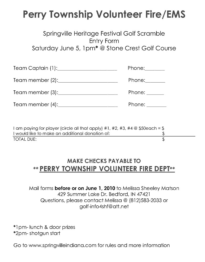 2010 PTVFD Golf Scramble Springville Indiana